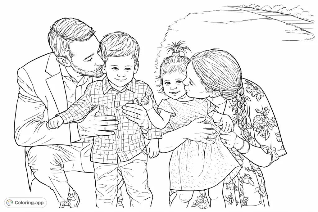 Joyful Family Kiss - Coloring.app