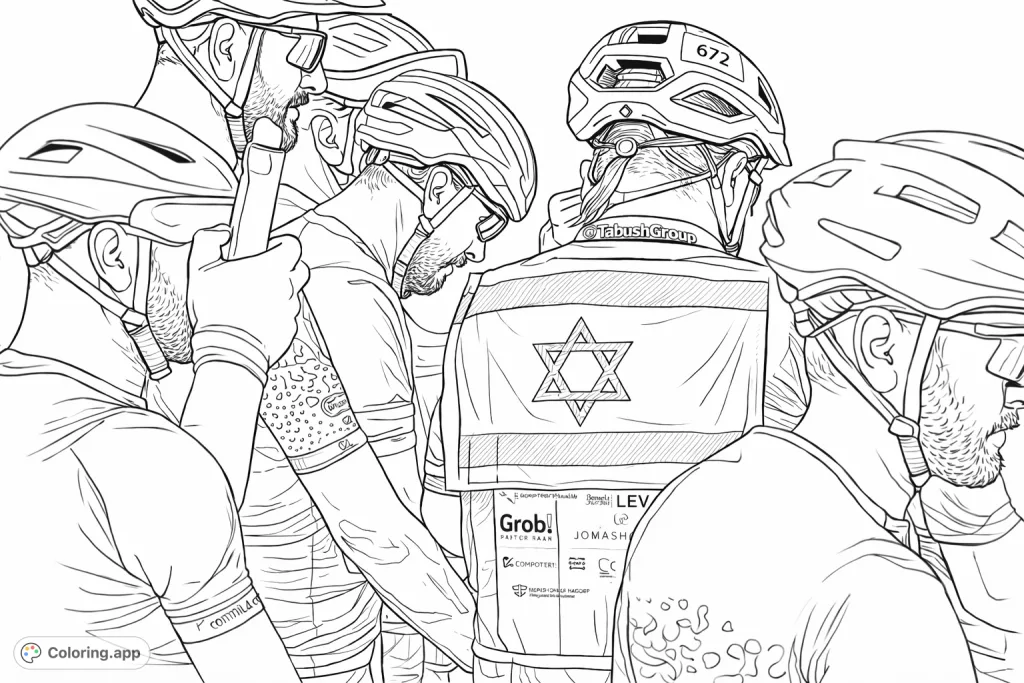 Cyclists with National Emblem - Coloring.app