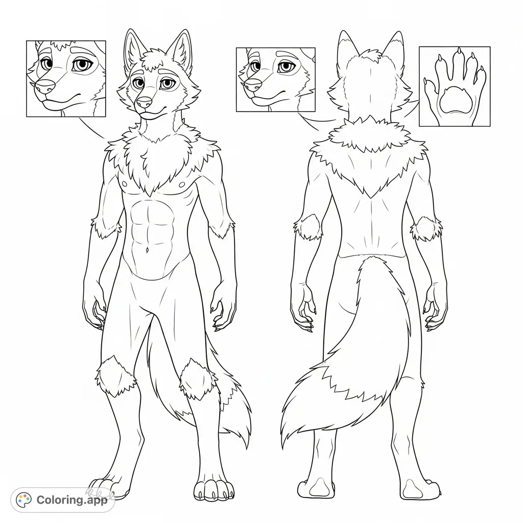 Anthro Wolf Character Reference - Coloring.app