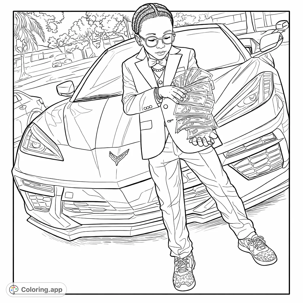 Stylish Kid and Sports Car - Coloring.app