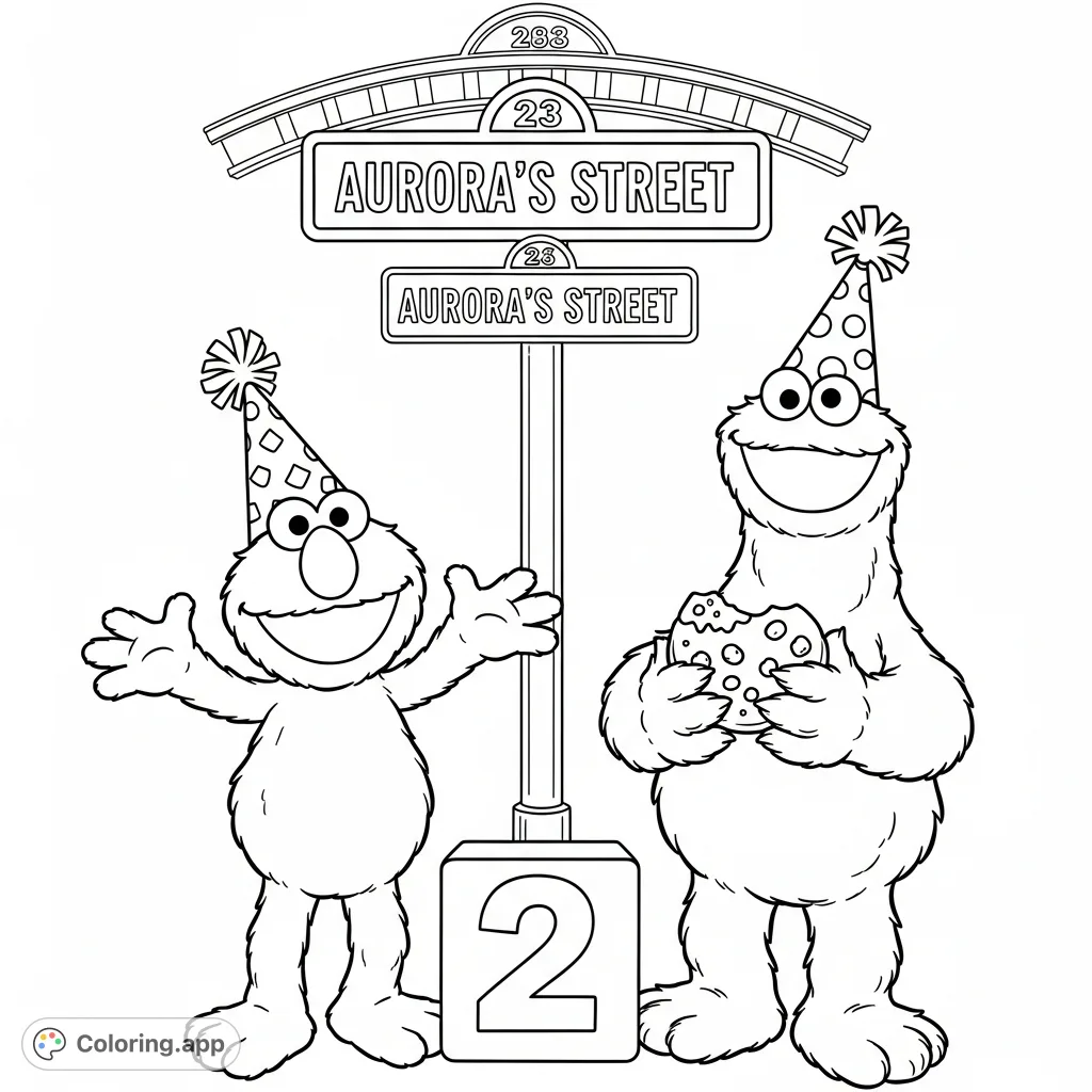 Elmo and Cookie Monster Celebration - Coloring.app