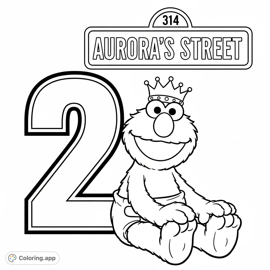 Elmo, Number Two, Aurora Street - Coloring.app