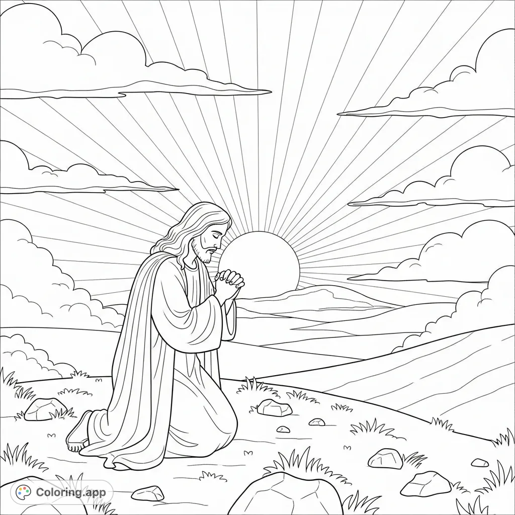 Jesus Praying at Dawn - Coloring.app