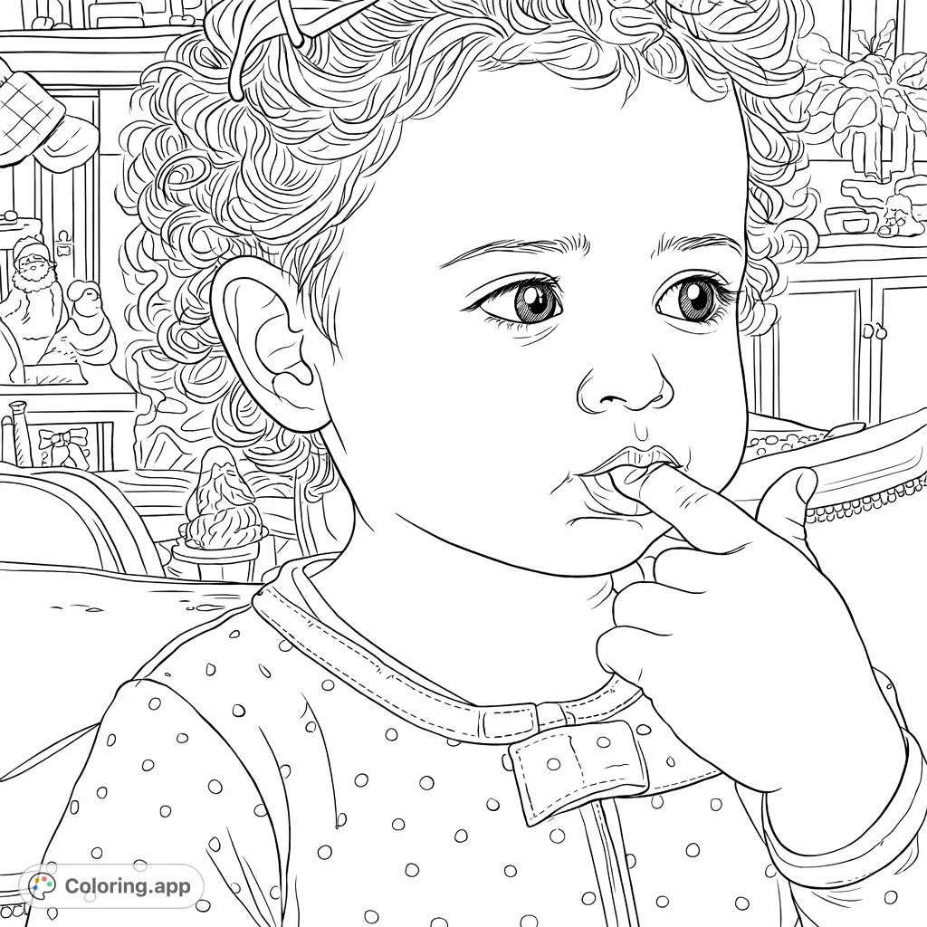 Cute Toddler's Thoughtful Moment - Coloring.app