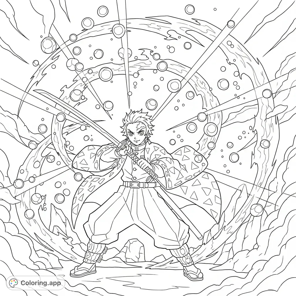 Demon Slayer Fiery Moon Blade - Coloring.app