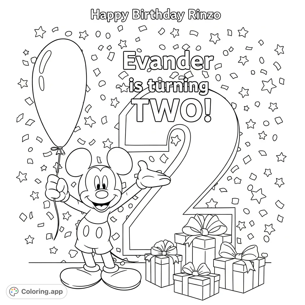 Mickey Mouse Evander's Birthday - Coloring.app