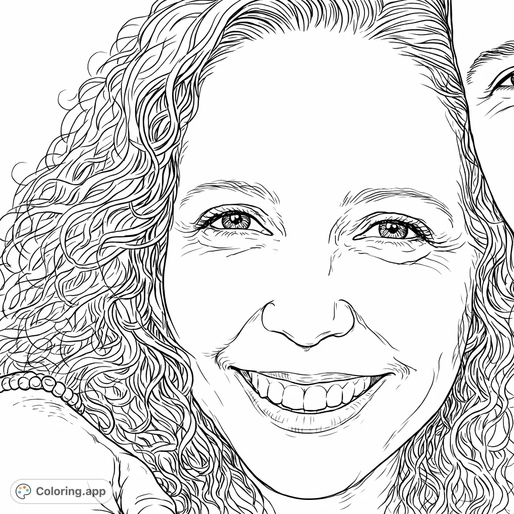 Smiling Woman Realistic Portrait - Coloring.app