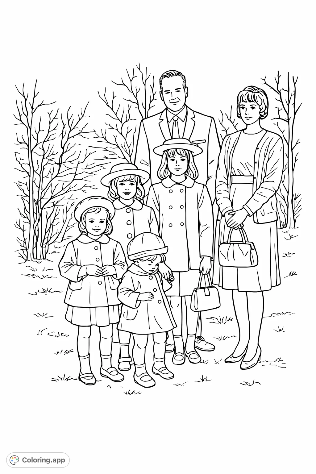Vintage Family Spring Portrait - Coloring.app