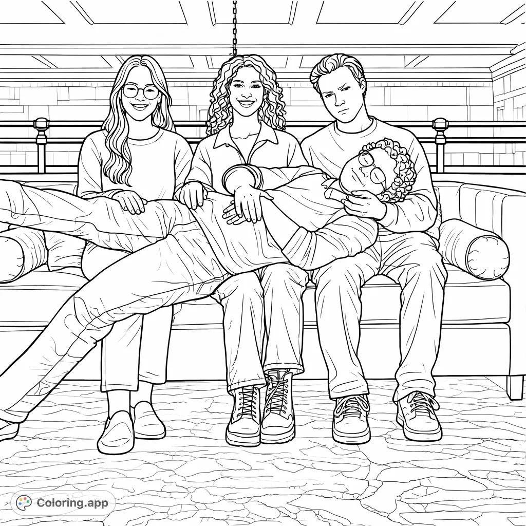 Friends on a Couch Fun - Coloring.app