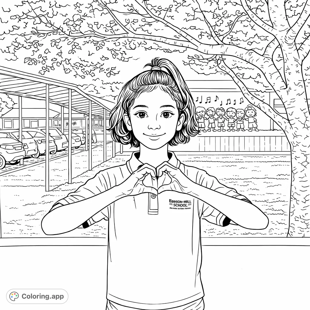 Girl with Heart Hands - Coloring.app