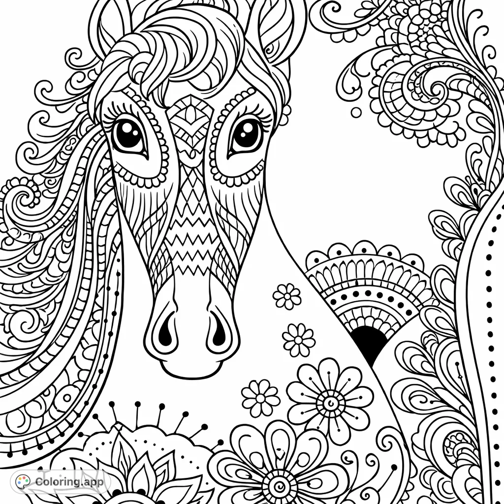 Decorated Horse Outline - Coloring.app
