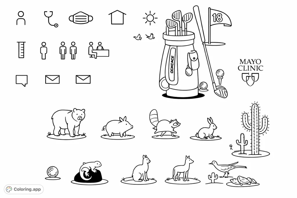 Diverse Icons, Animals, and Golf - Coloring.app