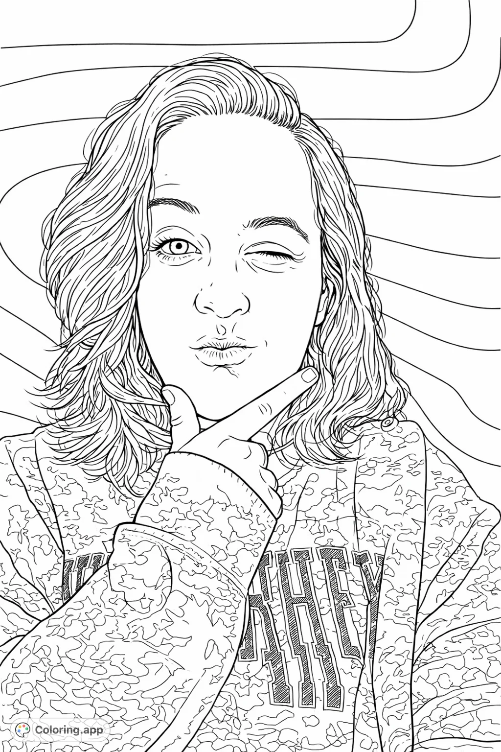 Expressive Portrait with Wavy Background - Coloring.app
