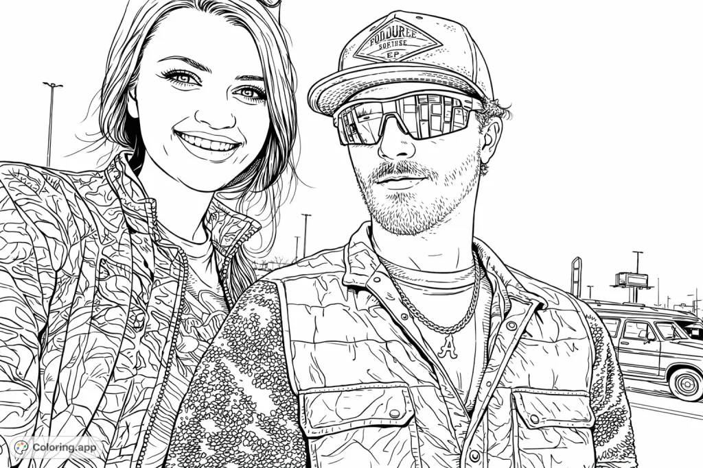Modern Couple Outdoor Scene - Coloring.app