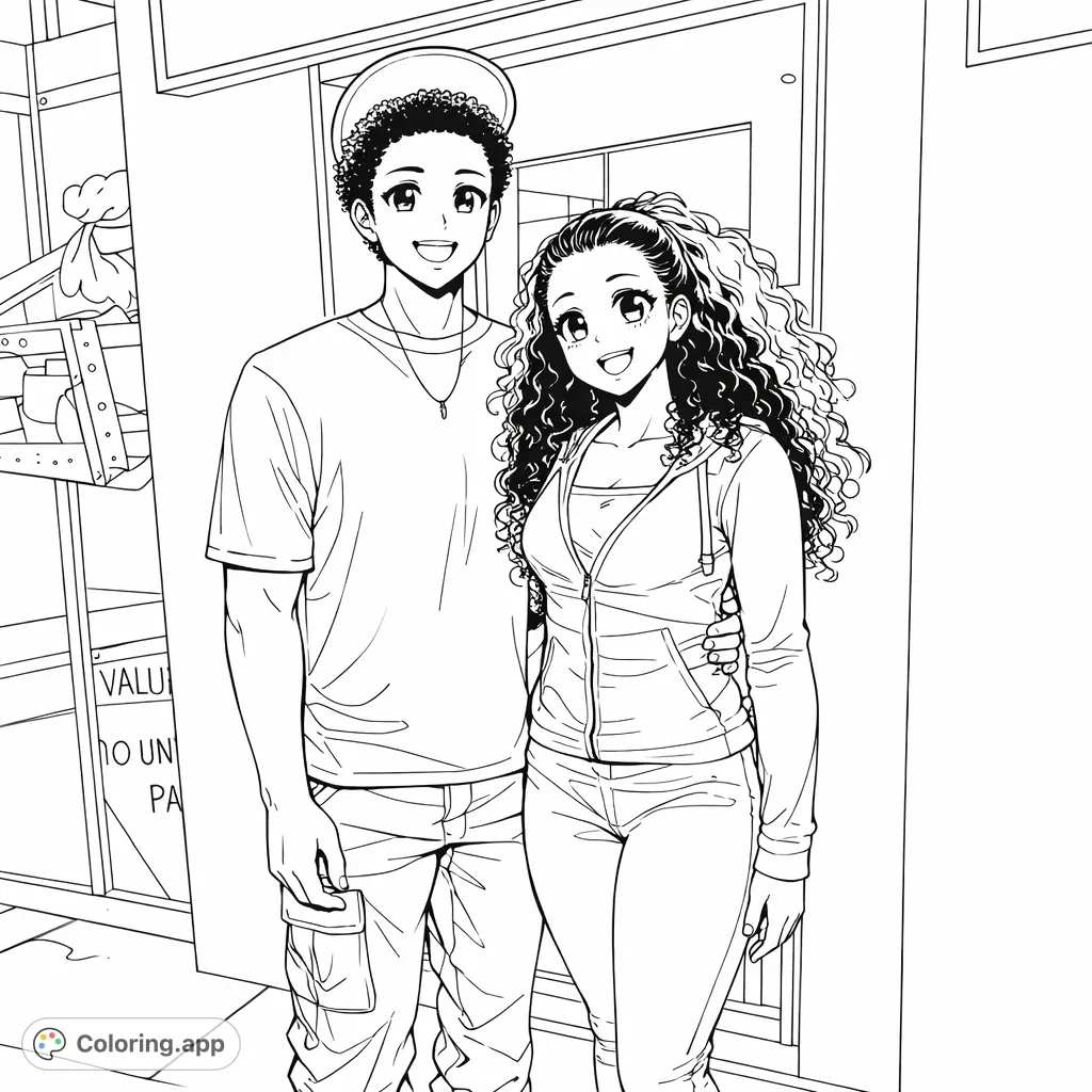 Anime Couple Cyberpunk City - Coloring.app