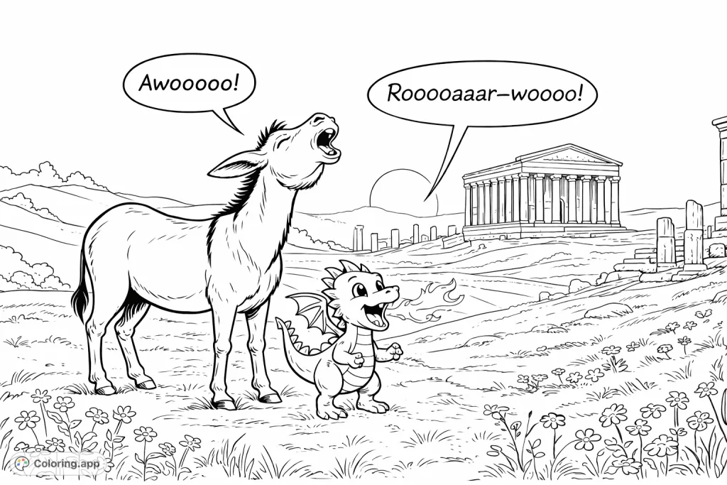 Donkey and Dragon Adventure - Coloring.app