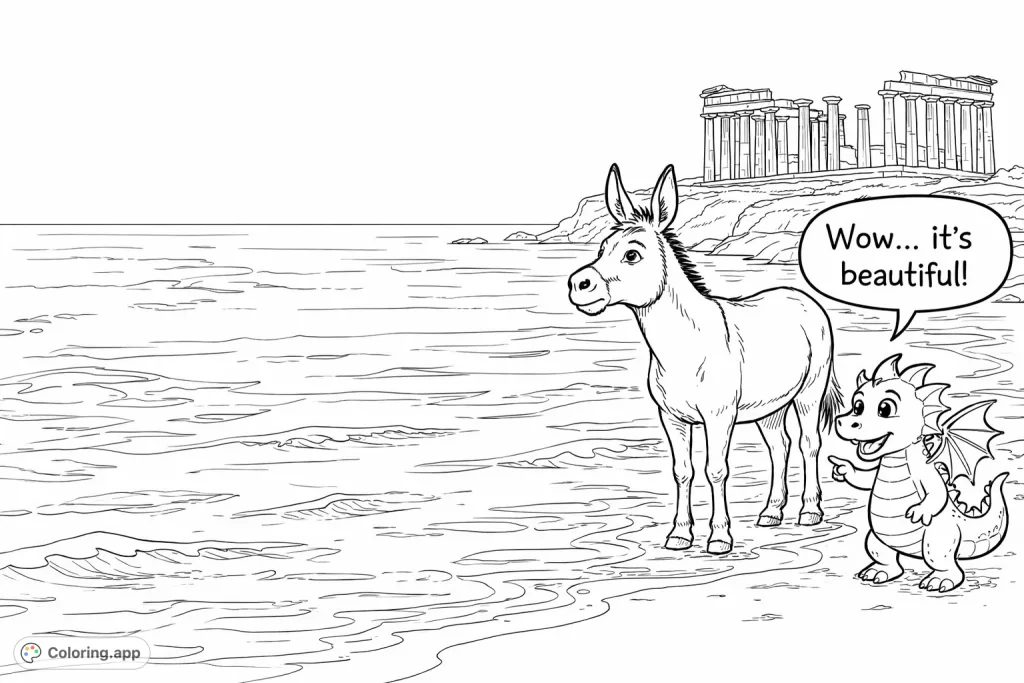 Donkey and Dragon Seashore Adventure - Coloring.app