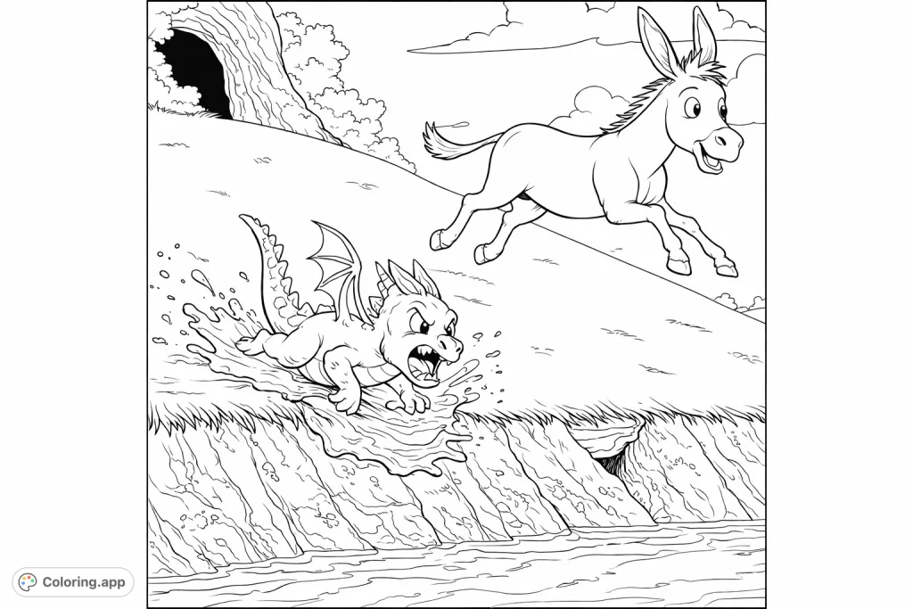 Donkey and Dragon Splash - Coloring.app