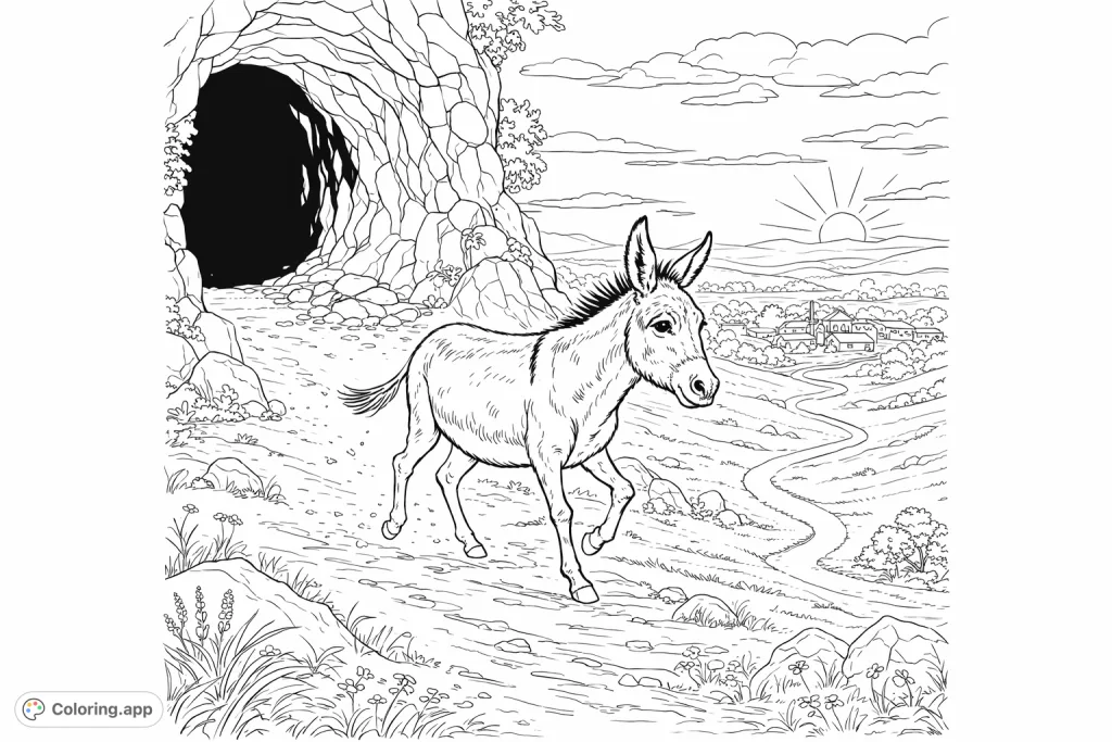 Donkey's Hillside Journey - Coloring.app