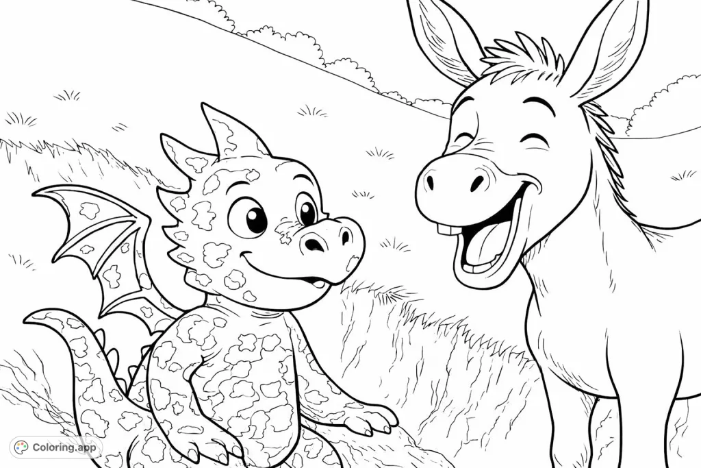 Muddy Dragon and Laughing Donkey - Coloring.app