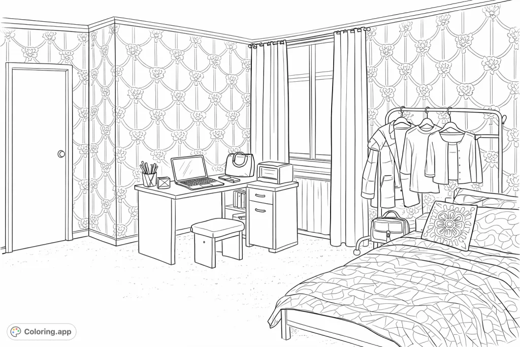 Cozy Room Interior Scene - Coloring.app