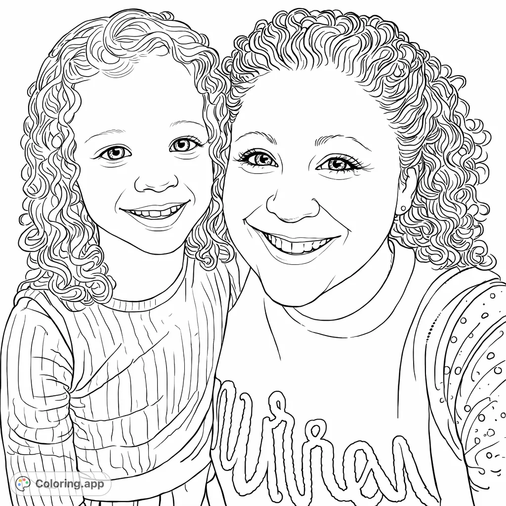Joyful Mother and Child Portrait - Coloring.app