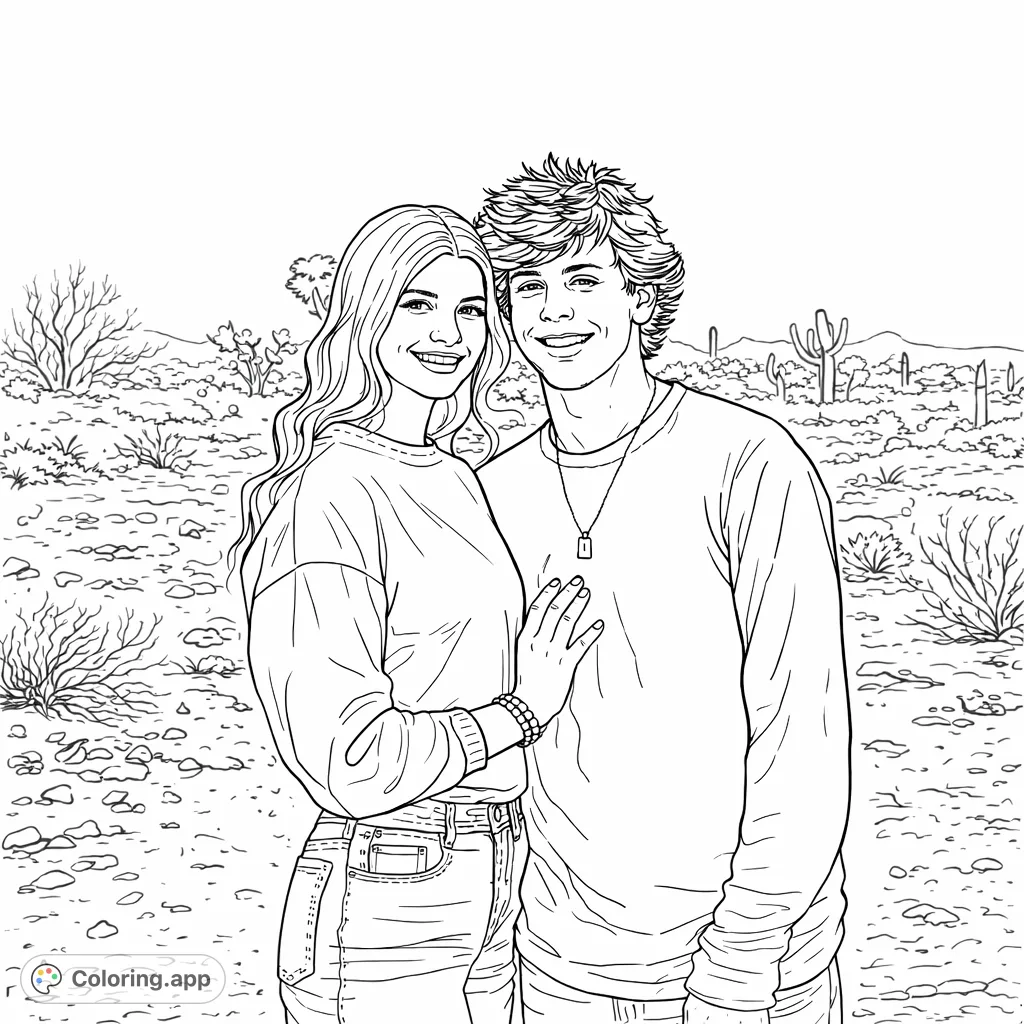 Smiling Desert Embrace - Coloring.app