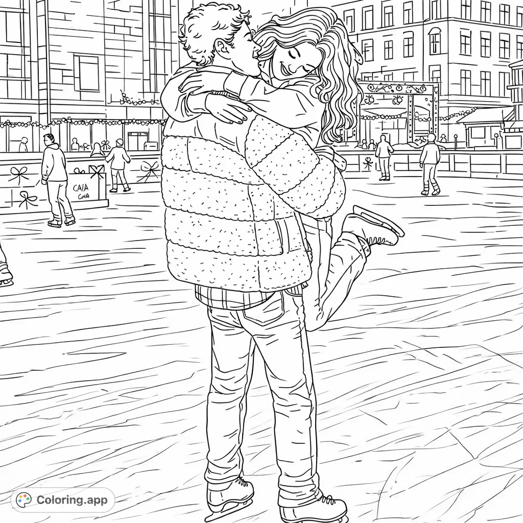 Ice Skating Embrace - Coloring.app