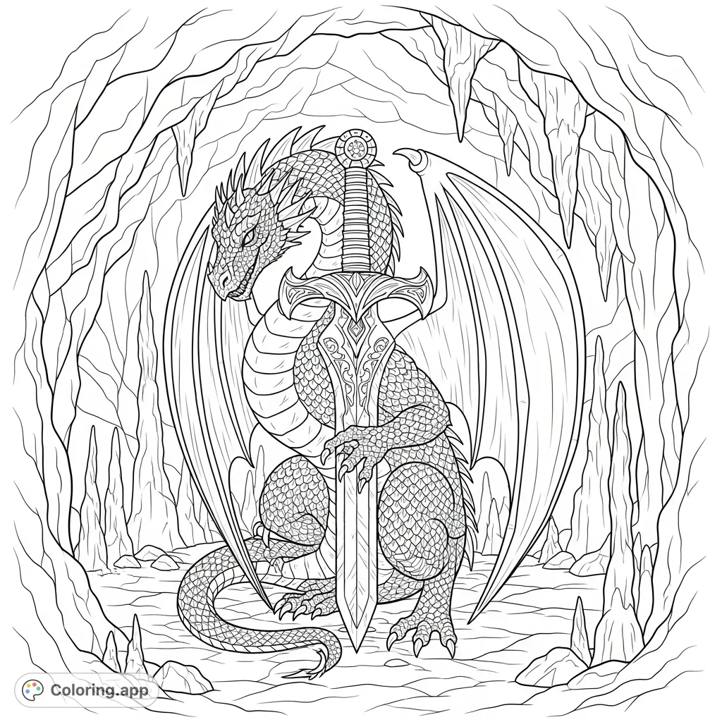 Dragon's Cave Sword Sentinel - Coloring.app