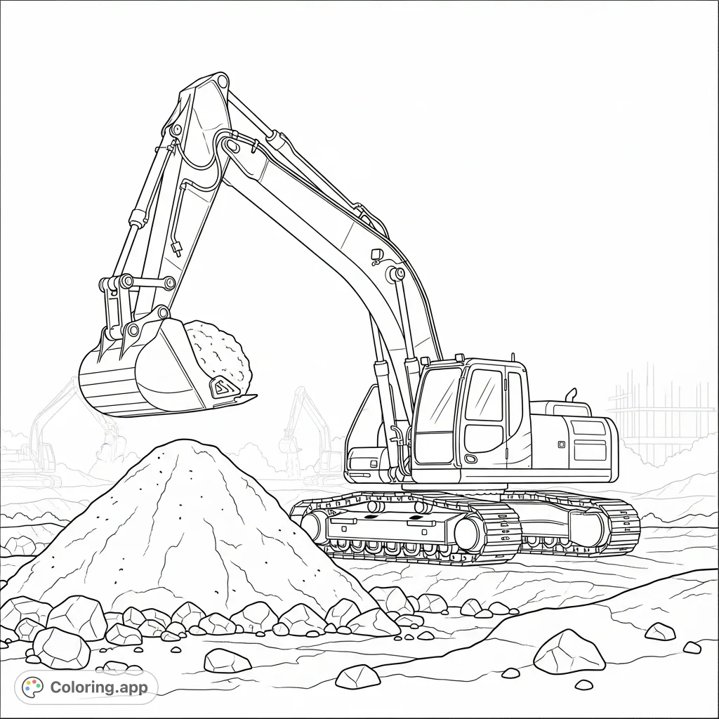 Excavator at Construction Site - Coloring.app