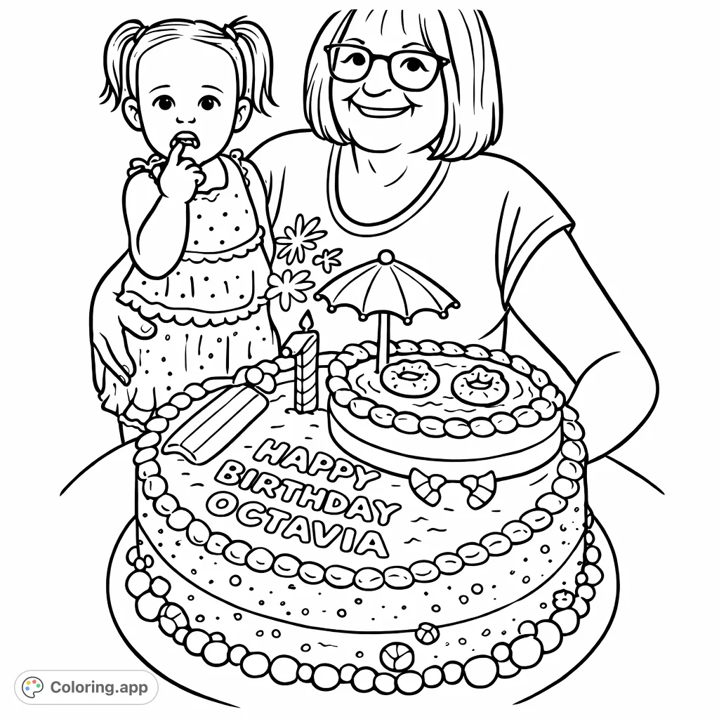Birthday Celebration Cake Scene - Coloring.app
