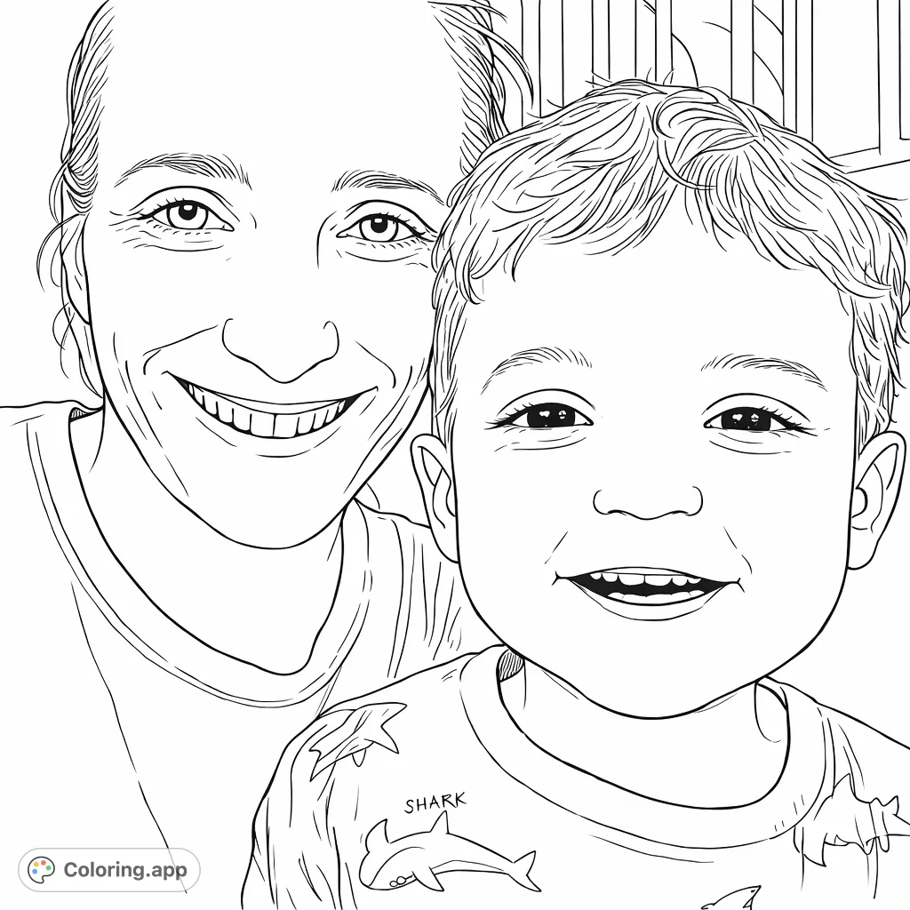 Joyful Mother and Child Portrait - Coloring.app