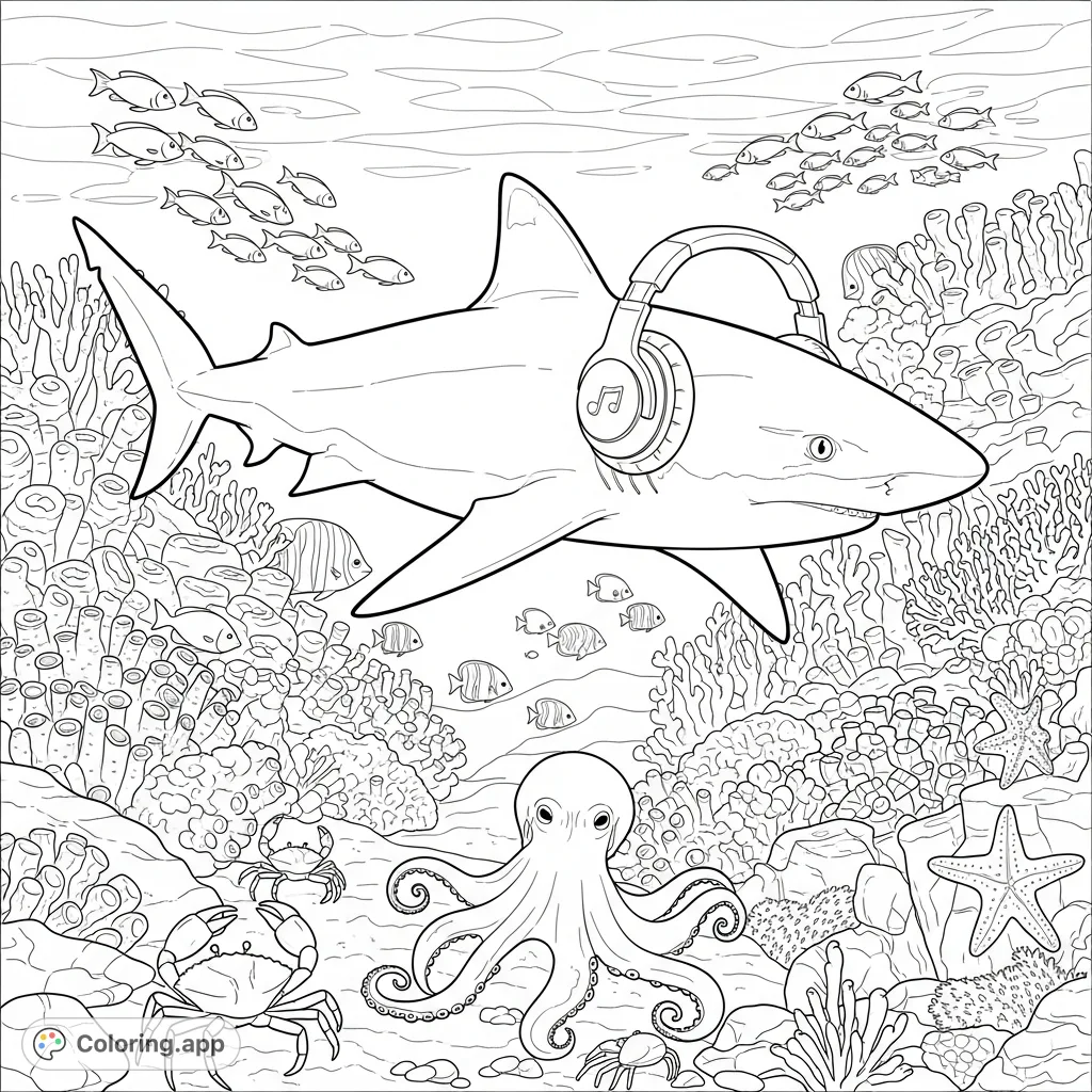 Reef Shark Music Enthusiast - Coloring.app