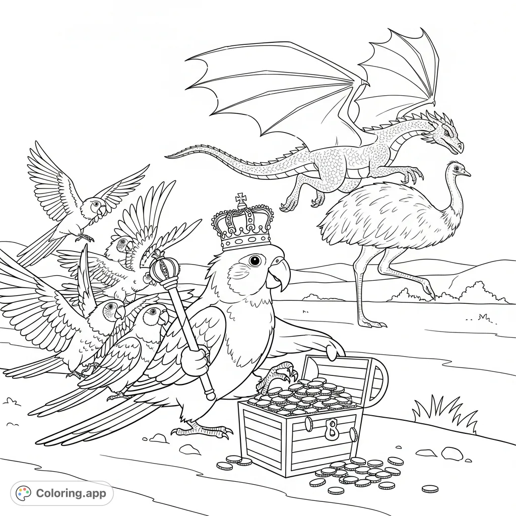 Parrot King's Treasure Chase - Coloring.app