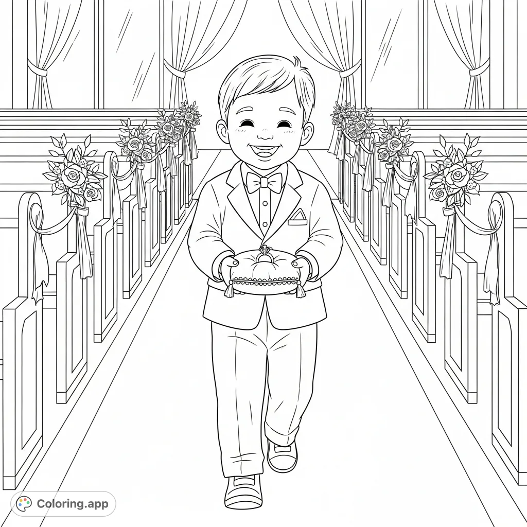 Smiling Ring Bearer at Wedding - Coloring.app