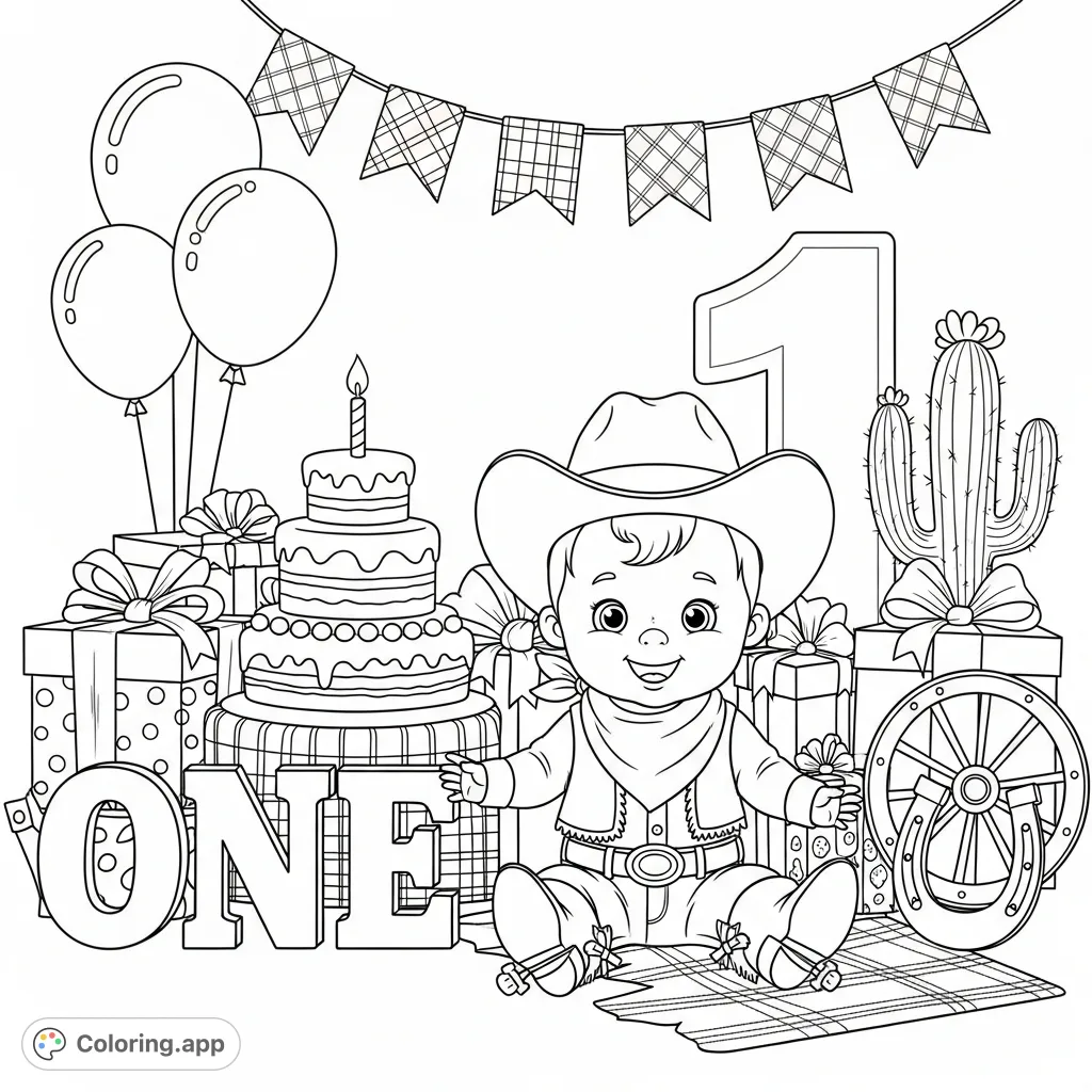 Little Cowboy First Birthday - Coloring.app