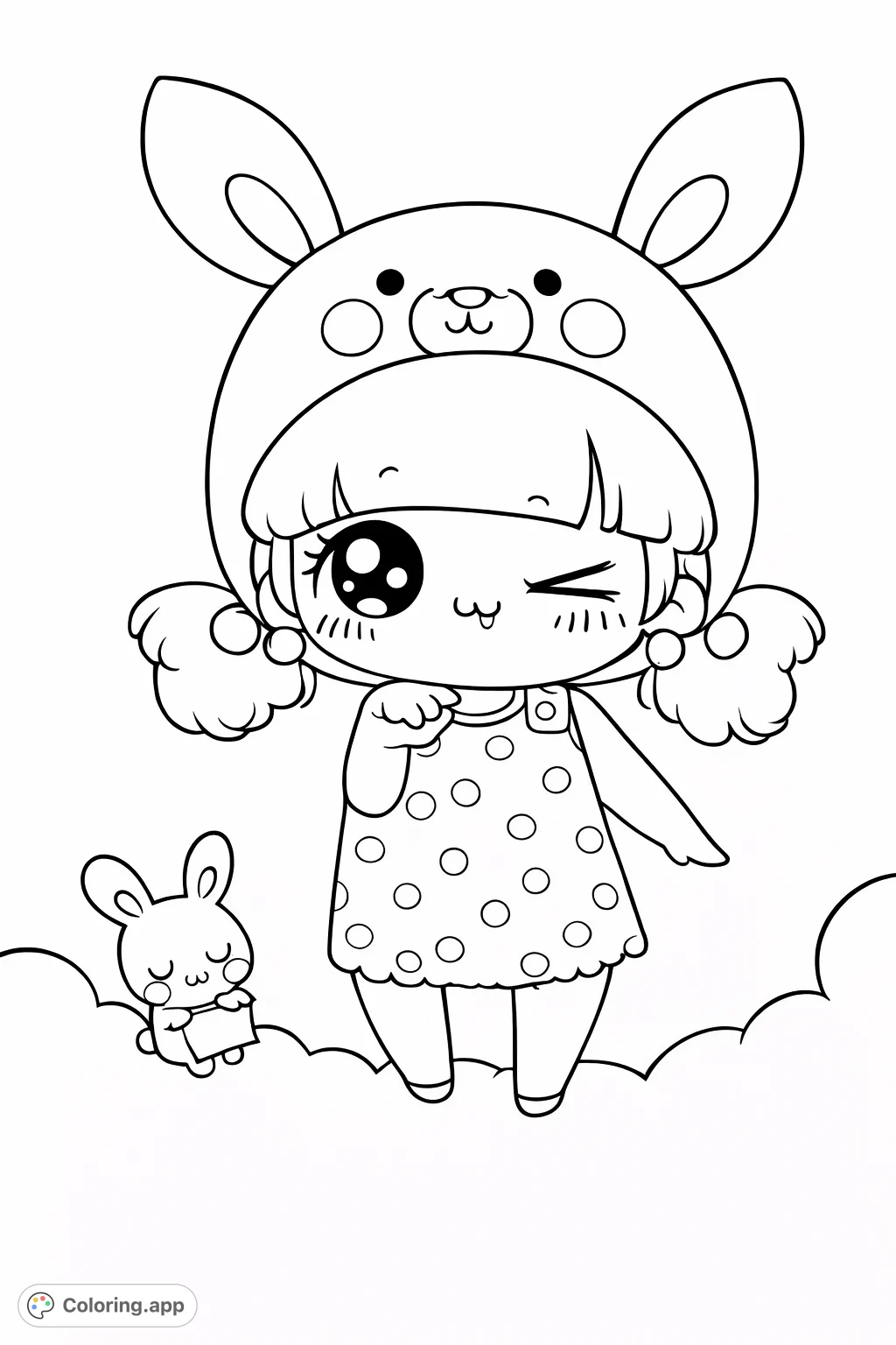 Winking Bunny Girl Scene - Coloring.app