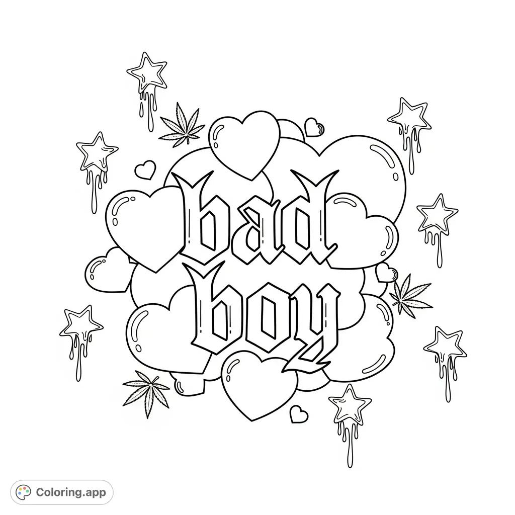 Bad Boy Graffiti Hearts - Coloring.app