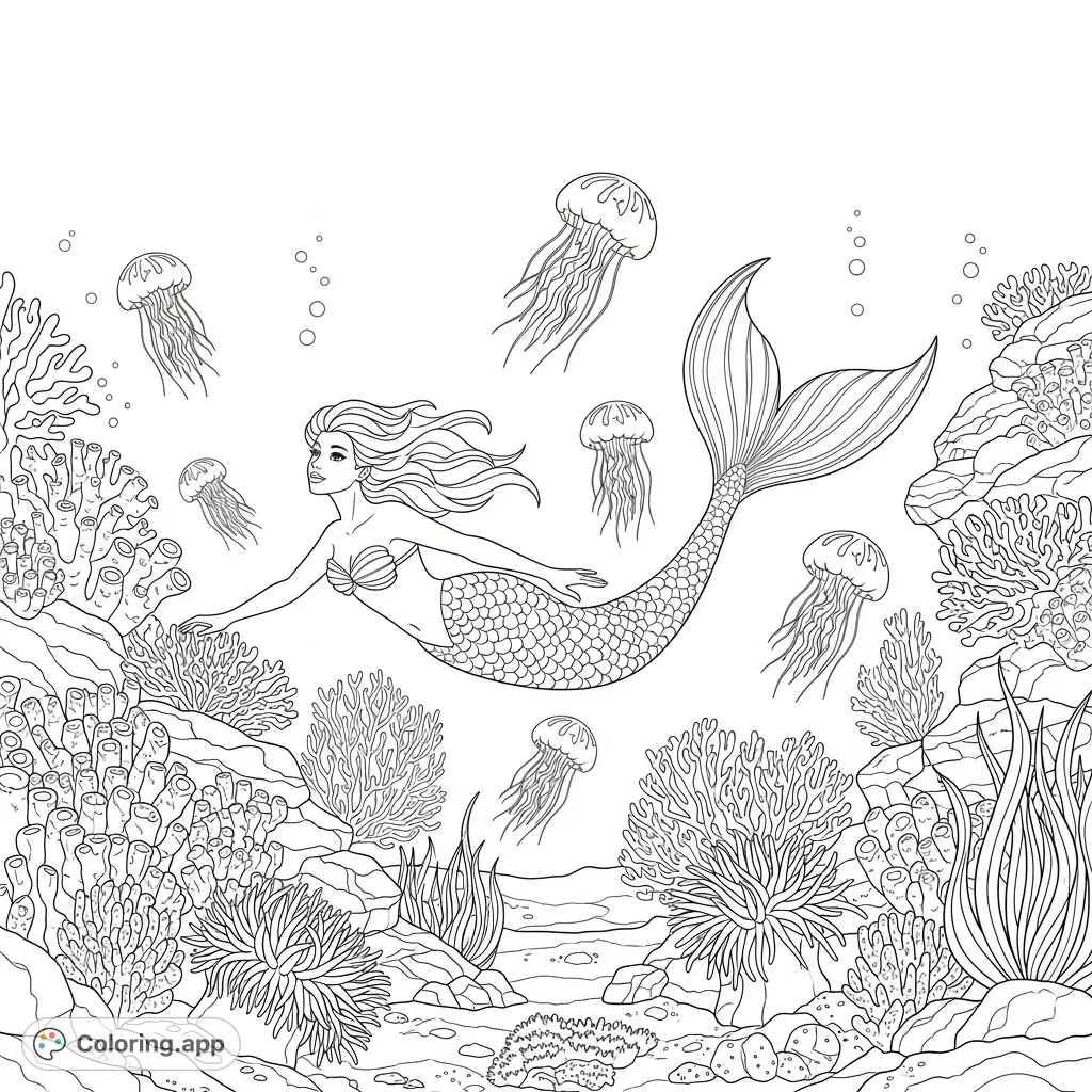 Graceful Mermaid Reef Swim - Coloring.app