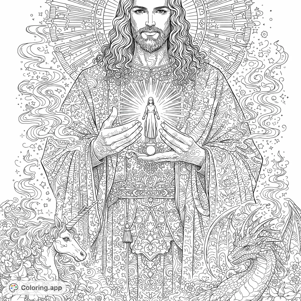 Divine Figure with Radiant Light - Coloring.app