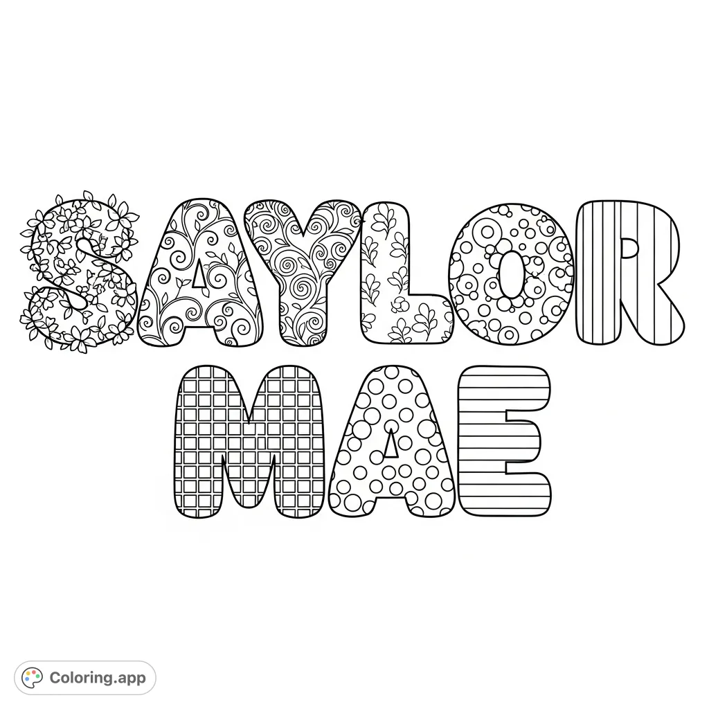 Saylor Mae Bubble Letters - Coloring.app