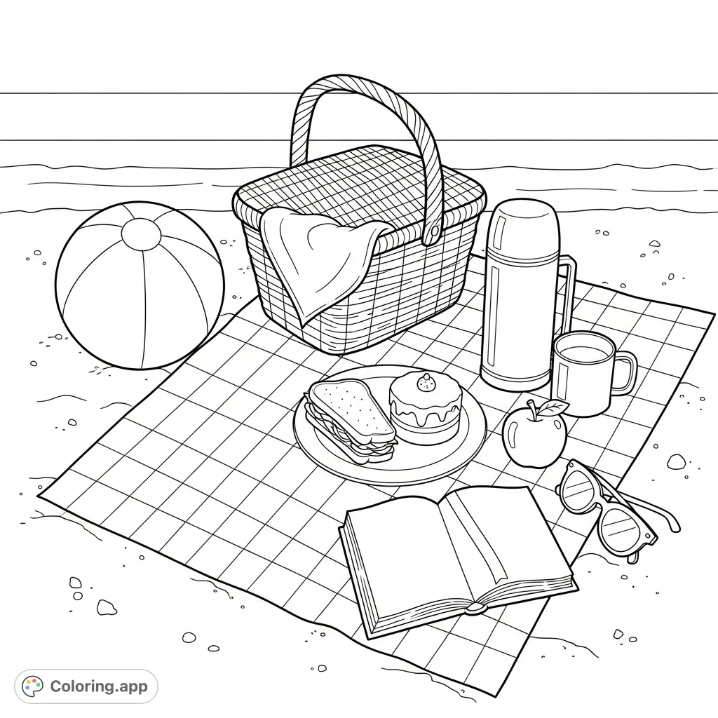 Cozy Kawaii Beach Picnic - Coloring.app