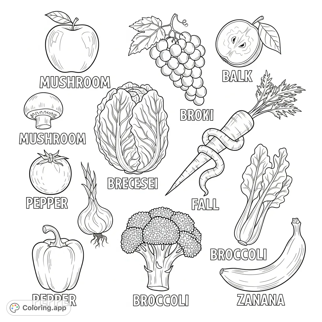 Fruits and Vegetables Vocabulary - Coloring.app
