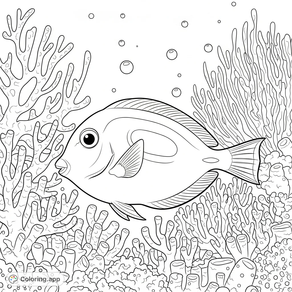 Blue Tang in Coral Garden - Coloring.app