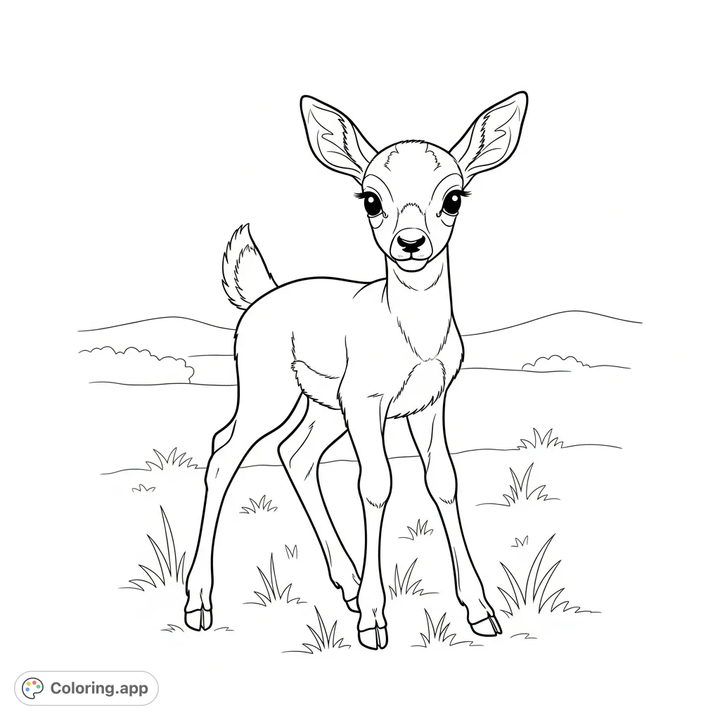 Cute Baby Antelope in Grassland - Coloring.app