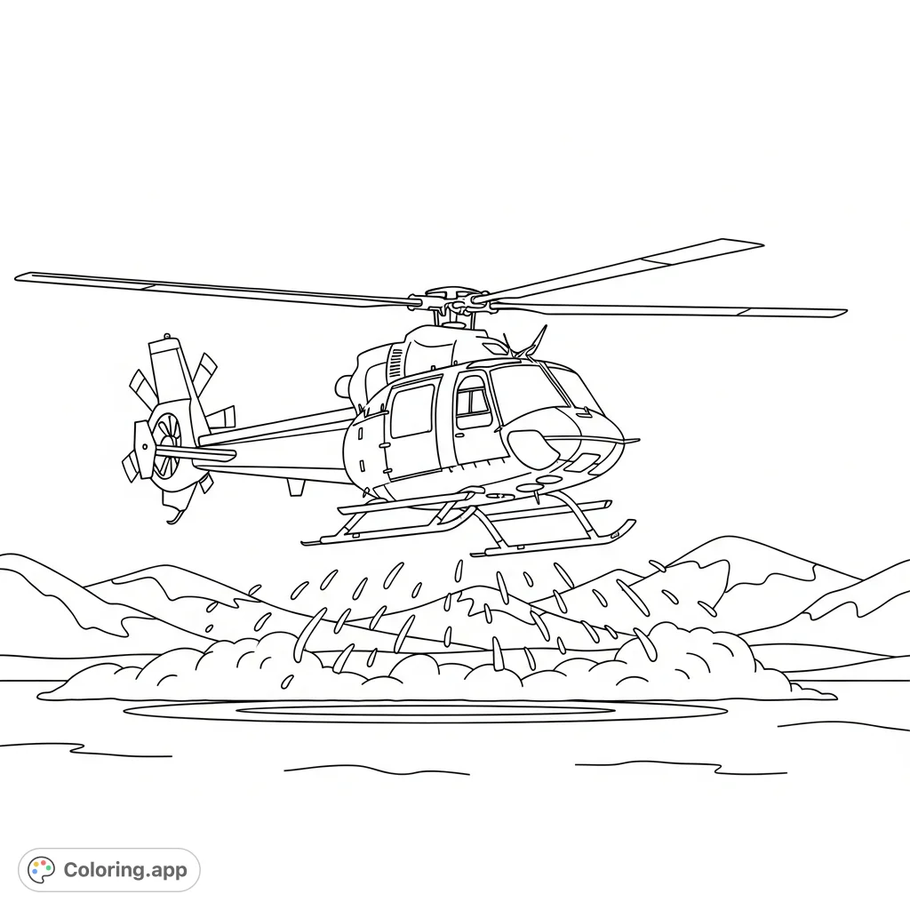 Snowy Helicopter Liftoff - Coloring.app