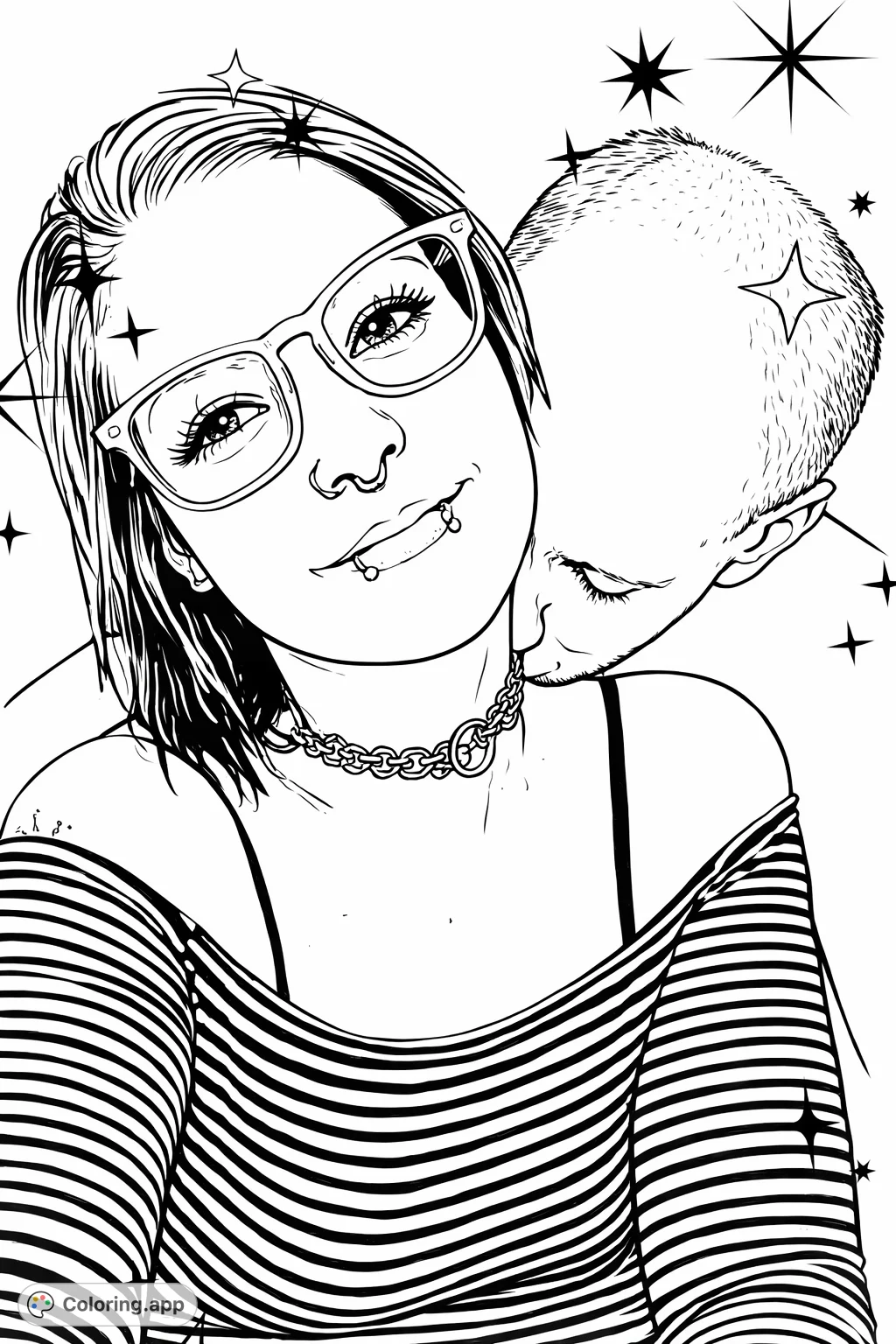 Alternative Couple Embrace - Coloring.app