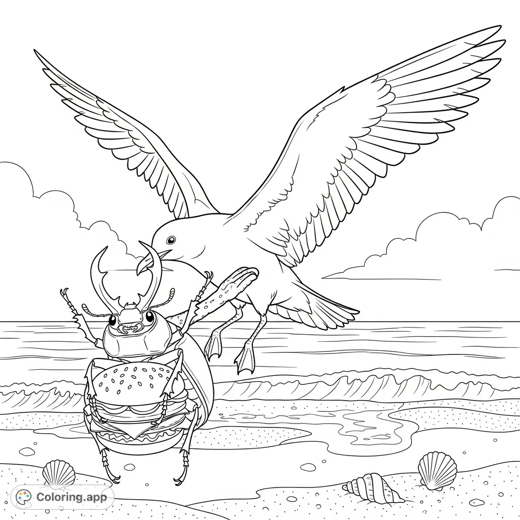 Beetle Burger Beach Flight - Coloring.app