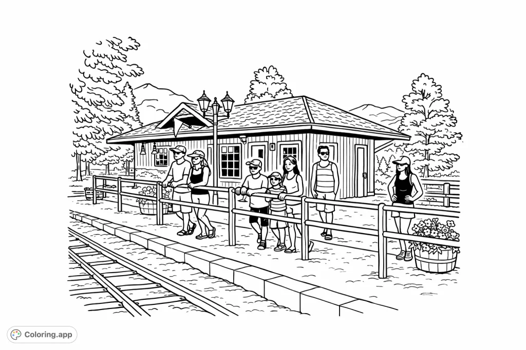 Train Station Platform Scene - Coloring.app
