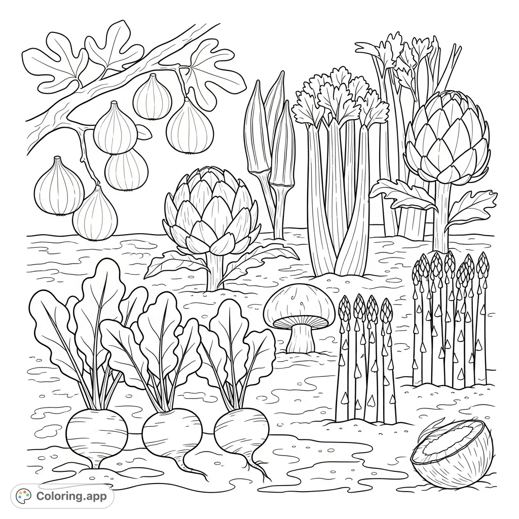 Abundant Garden Harvest Scene - Coloring.app